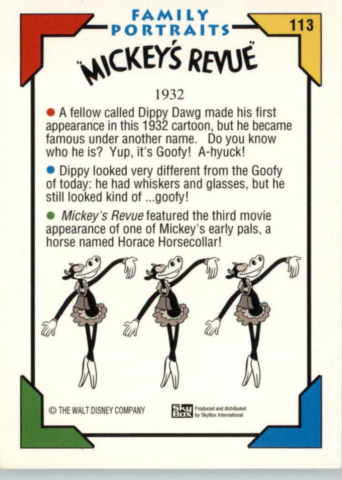 1991 Skybox Family Portraits #113 Mickey's Revue - Mickey Mouse | eBay