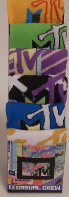MTV Music Television Socks 6 Pair CREW SOCKS SIZE 8-12 Bioworld Mens ...
