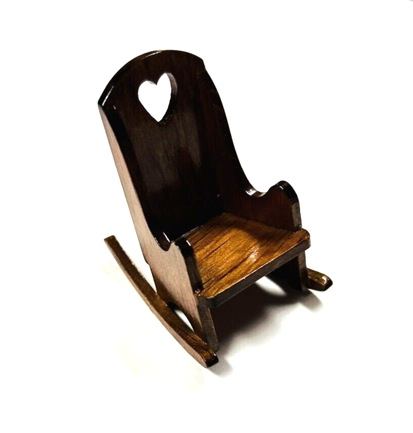 Dollhouse Miniature Rustic Rocking Chair Primitive 1:12 Wood Cushion 2 ...