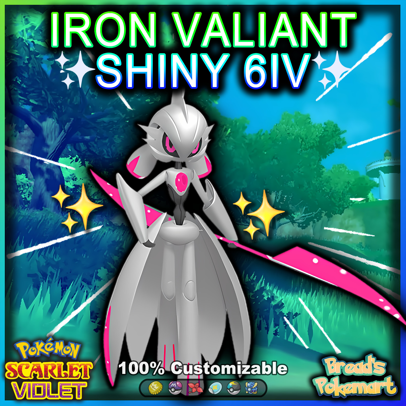 IRON VALIANT Shiny 6IV Pokemon SCARLET and VIOLET Battle Ready Paradox ...