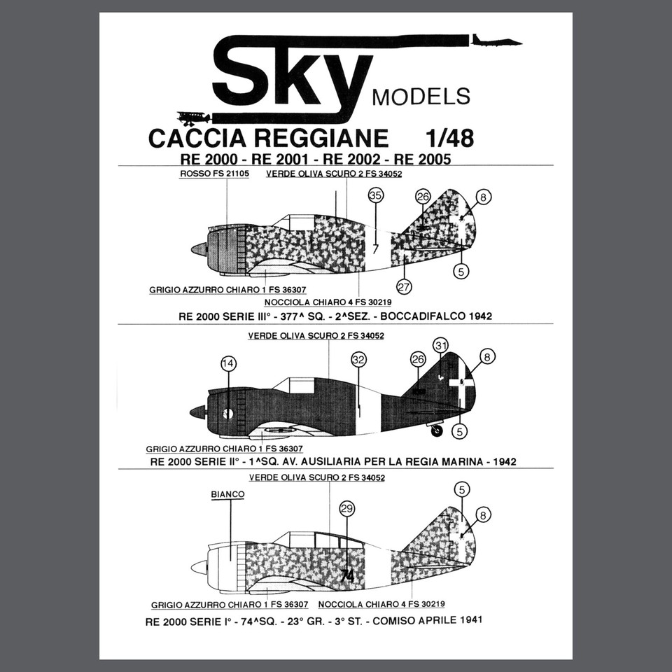 1/48 Sky Model Decal 48-017, Caccia Reggiane Re.2000, Re.2001, Re.2002 ...