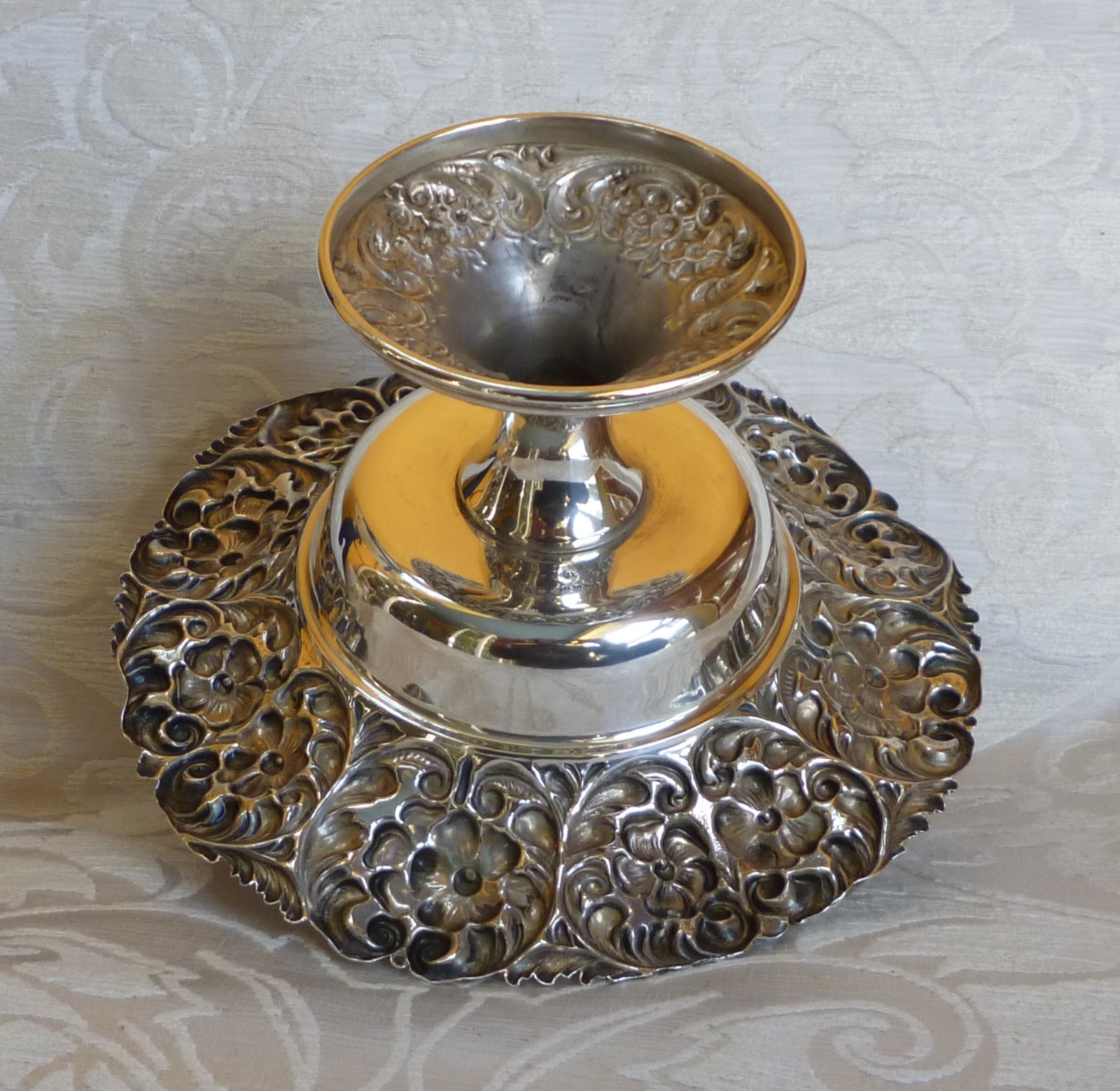 Sterling Repousse Pedestal Tazza by Hamilton & Diesinger 1895 Wild Rose ...