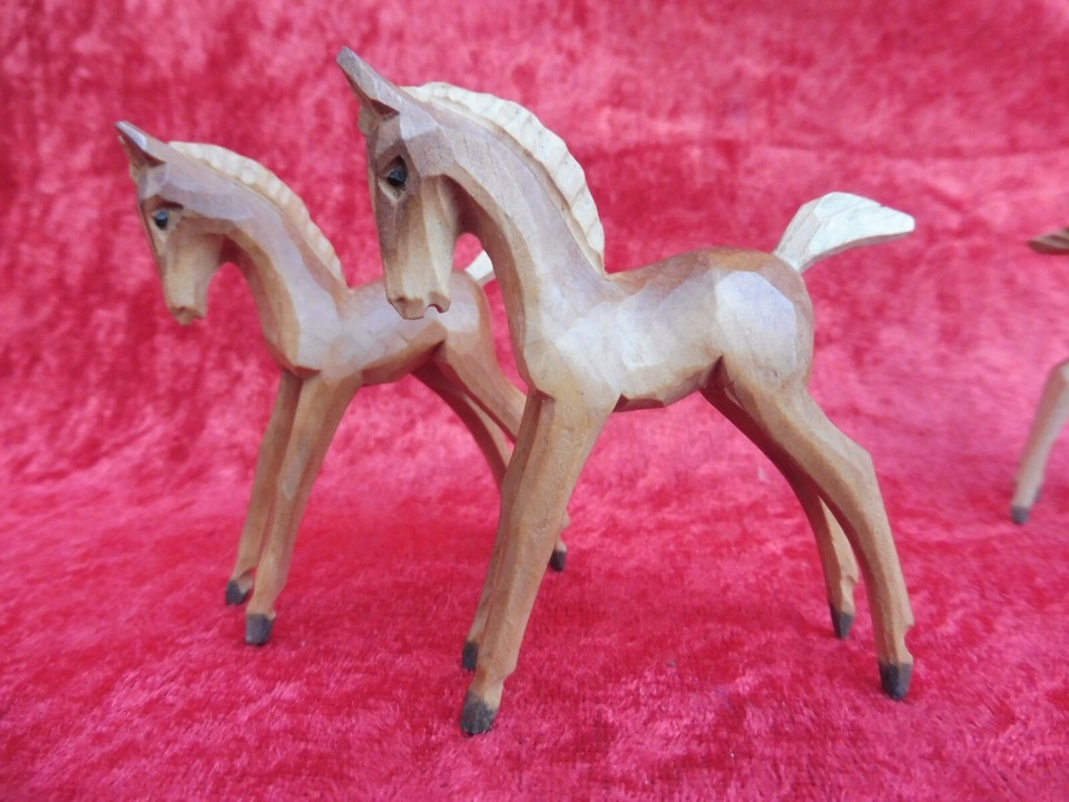 4 Beautiful, Small Wooden Figures, Horses (Foal) , Wood | eBay