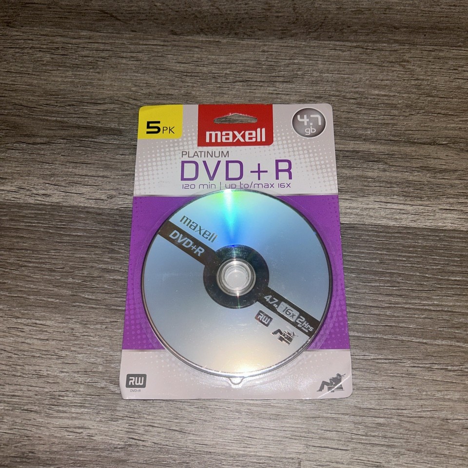 5 Pack Maxell PLATINUM RW DVD+R 4.7gb 120 Min Max 16x 2 Hrs SP Mode ...