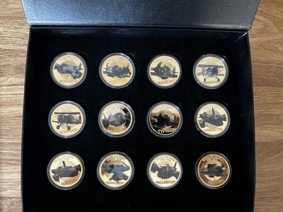 RAF WWII AIRCRAFT COIN COLLECTION, COMPLETE SET OF 12 24ct GOLD PLATED ...
