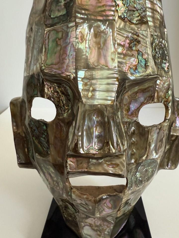 VINTAGE MAYAN AZTEC DEATH BURIAL FACE MASK SCULPTURE ABALONE MOTHER OF ...