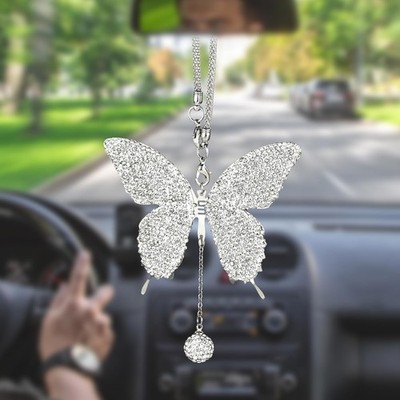 Bling Butterfly Diamond Car Hanging Accessories, Crystal Car Rear View ...