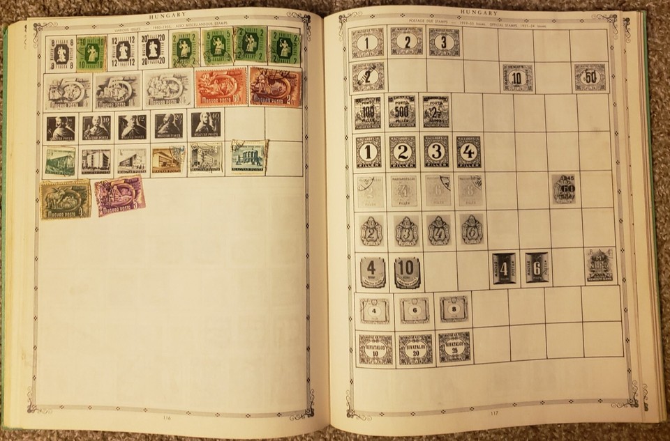 1959 Premier World Stamp Album Grossman w several dozen very old stamps ...