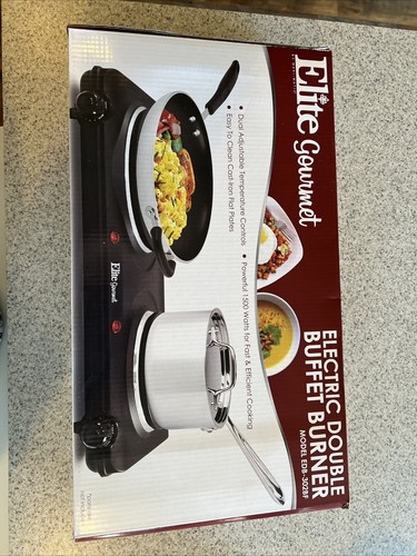 NEW Elite Gourmet EDB-302BF Electric Cast Iron Double Buffet Burner ...
