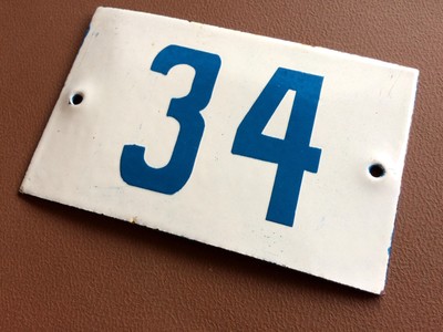 VINTAGE ENAMEL SIGN TIN PORCELAIN HOUSE NUMBER 45 DOOR GATE WHITE BLUE ...