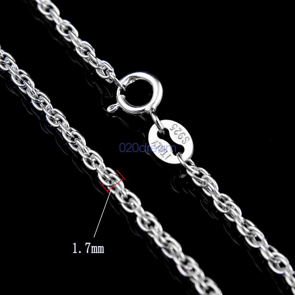 1.7mm Real 925 Sterling Silver Necklace Curb Rolo Chain 16-30inch ...