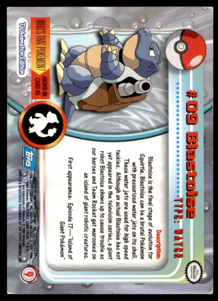 Pokemon Topps Blastoise #09 Light Play | eBay