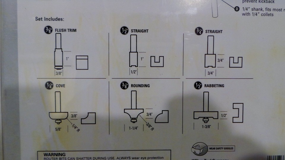 New Columbian by Wilton 33006 6 Pc Router Bit Set 1/4" Shank Carbide ...