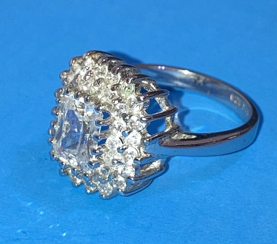 VINTAGE .925 DESIGNER FAS WHITE STONE CLUSTER COCKTAIL STERLING SILVER ...