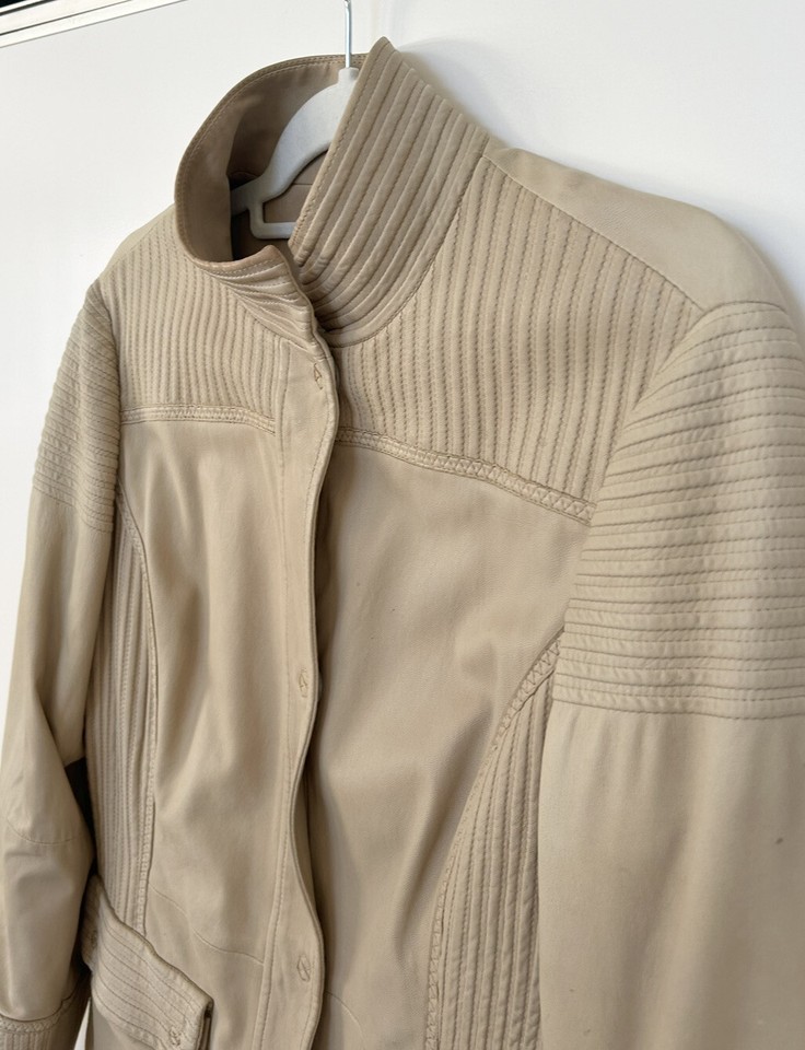 St. John Ribbed Leather Moto Racer Jacket 6 Button Front Lamb Beige J ...