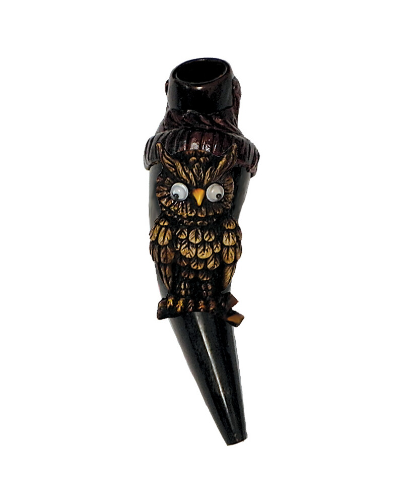 Brown Owl Handmade Tobacco Smoking Natural Bullhorn Hand Pipe Bird ...