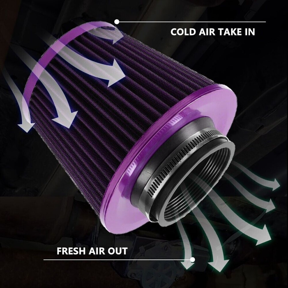 Purple 3" 76mm High Flow Inlet Cold Air Intake Cone Replacement Dry Air ...