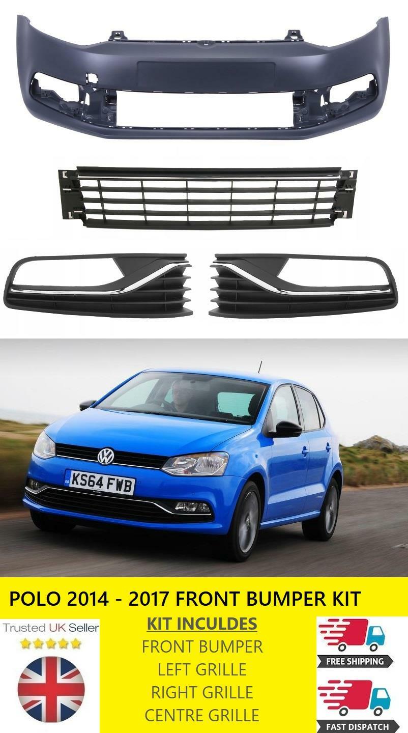 VW POLO 2014 - 2018 FRONT BUMPER PRIMED WITH 3 LOWER GRILLES INSURANCE ...
