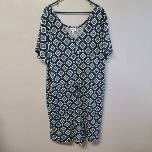 Lularoe Xanthe Romper Short Sleeve Pockets Womens Plus Size 2X Blue Tie ...