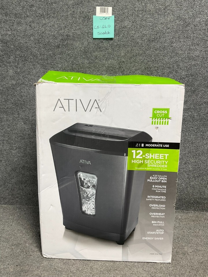 Ativa A12CC17 Cross-Cut Paper Shredder 12-Sheet Secure Document ...
