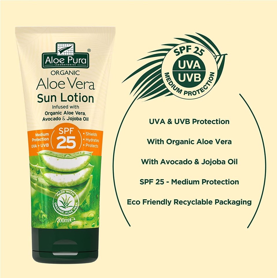 Aloe Pura Organic Aloe Vera Sun Lotion SPF 25 200ml + Vit ACE Aloe Vera ...