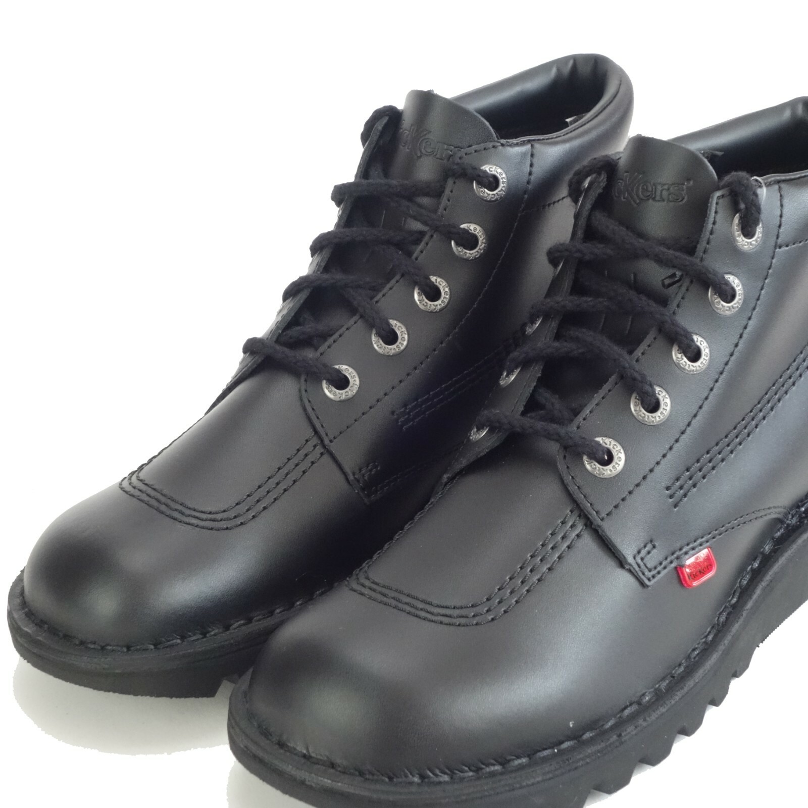 Kickers Men's Kick Hi Boots Shoes Lace Up Black Leather | eBay UK