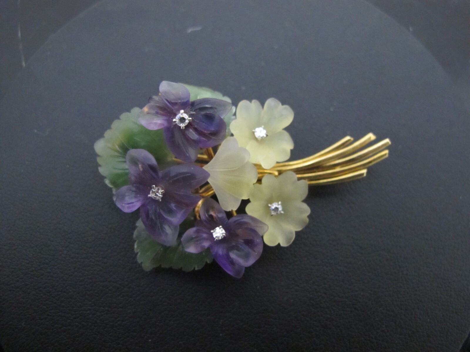 Diamond JADE Amethyst Quartz Crystal EDELWEISS Flower 18k Yellow Gold ...