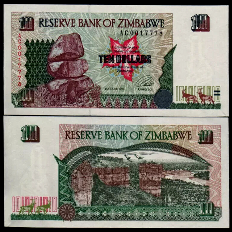 Zimbabwe 10 DOLLARS P-6 1997 Replacement *AC* UNC Zimbabwean Deer RARE ...