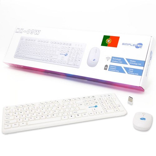 Kit Mouse And Keyboard Wireless Qwerty Layout Portuguese PT White M&K ...