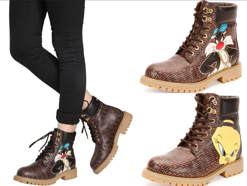 Moschino Deadstock Looney Tunes Tweety Combat Ankle Hiking Boots Shoes ...
