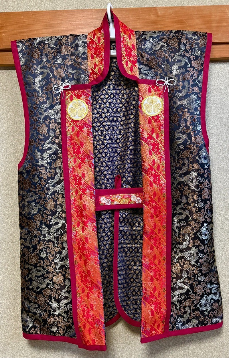 Japanese samurai vest, adult size, Tokugawa, red, dragon, kimono, made ...