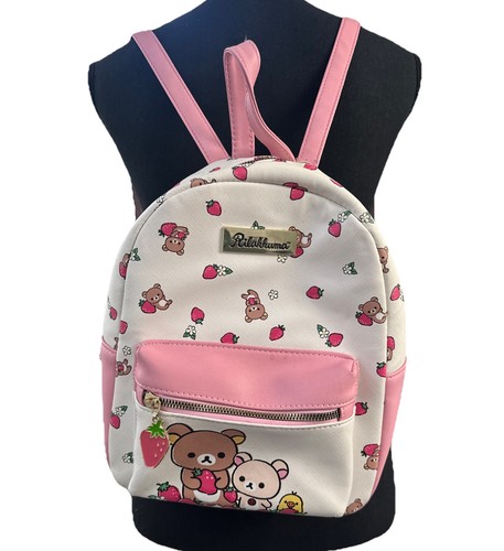 Rilakkuma Mini Backpack Teddy Bear Strawberry White Pink San-X Bioworld ...