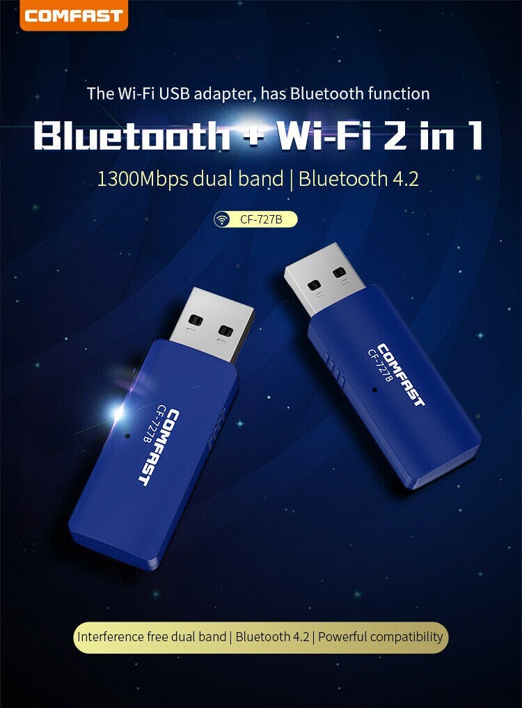NewFast AC1300 (1300Mbps) Dual Band Bluetooth+Wi-Fi USB Adapter/Dongle ...