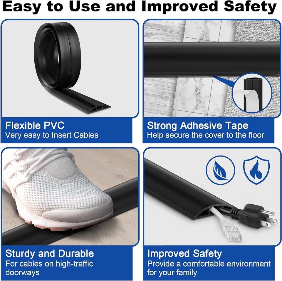 Floor Cord Cover Walkways Power Cable Hider Wall Wire Concealer ...