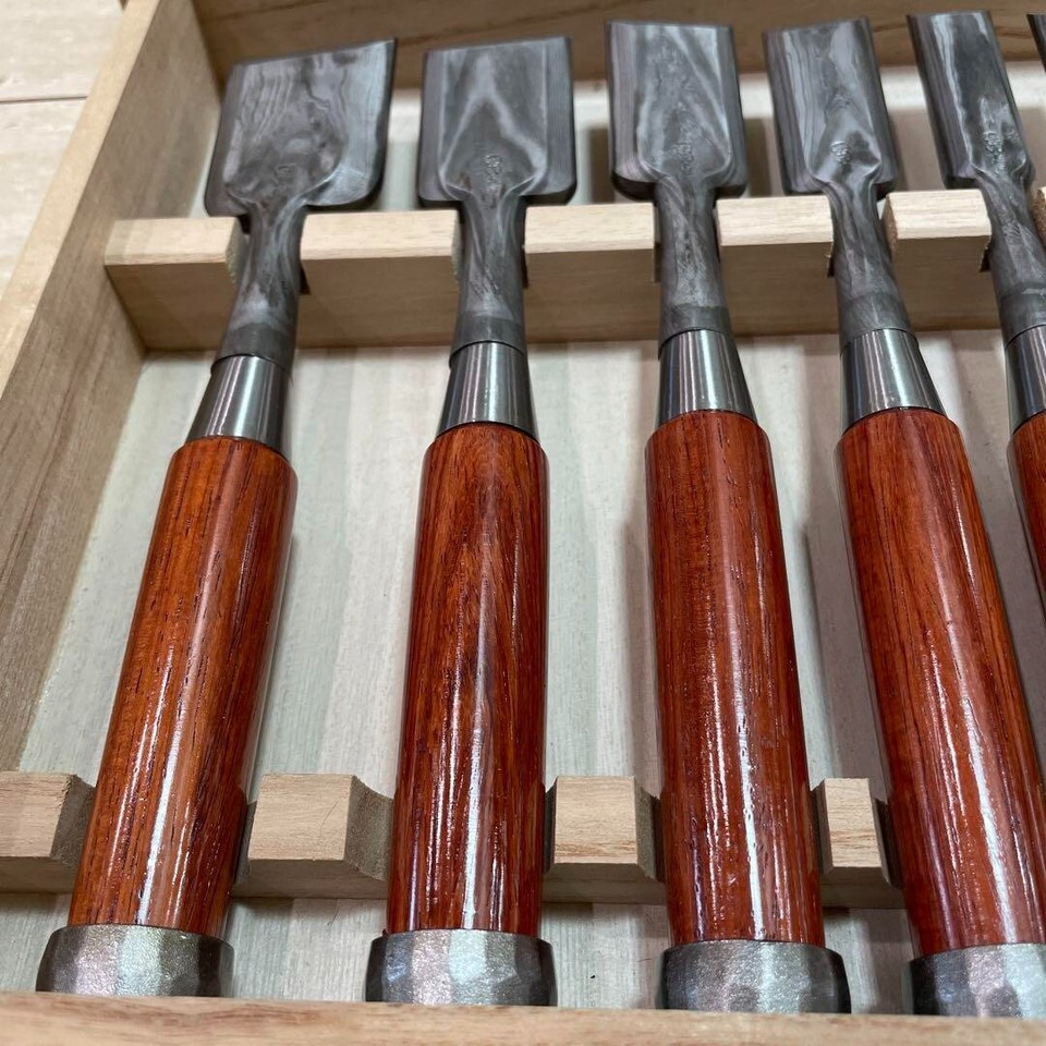Yamahiro Vintage Damascus Mokume Oire Nomi Japanese Bench Chisels Set ...