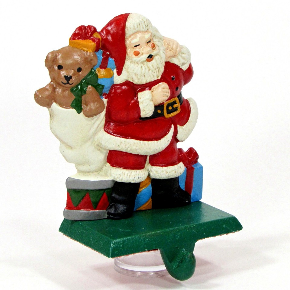 Hold Everything SANTA & TOY SACK 5.5" Cast Iron Stocking Hanger Teddy ...