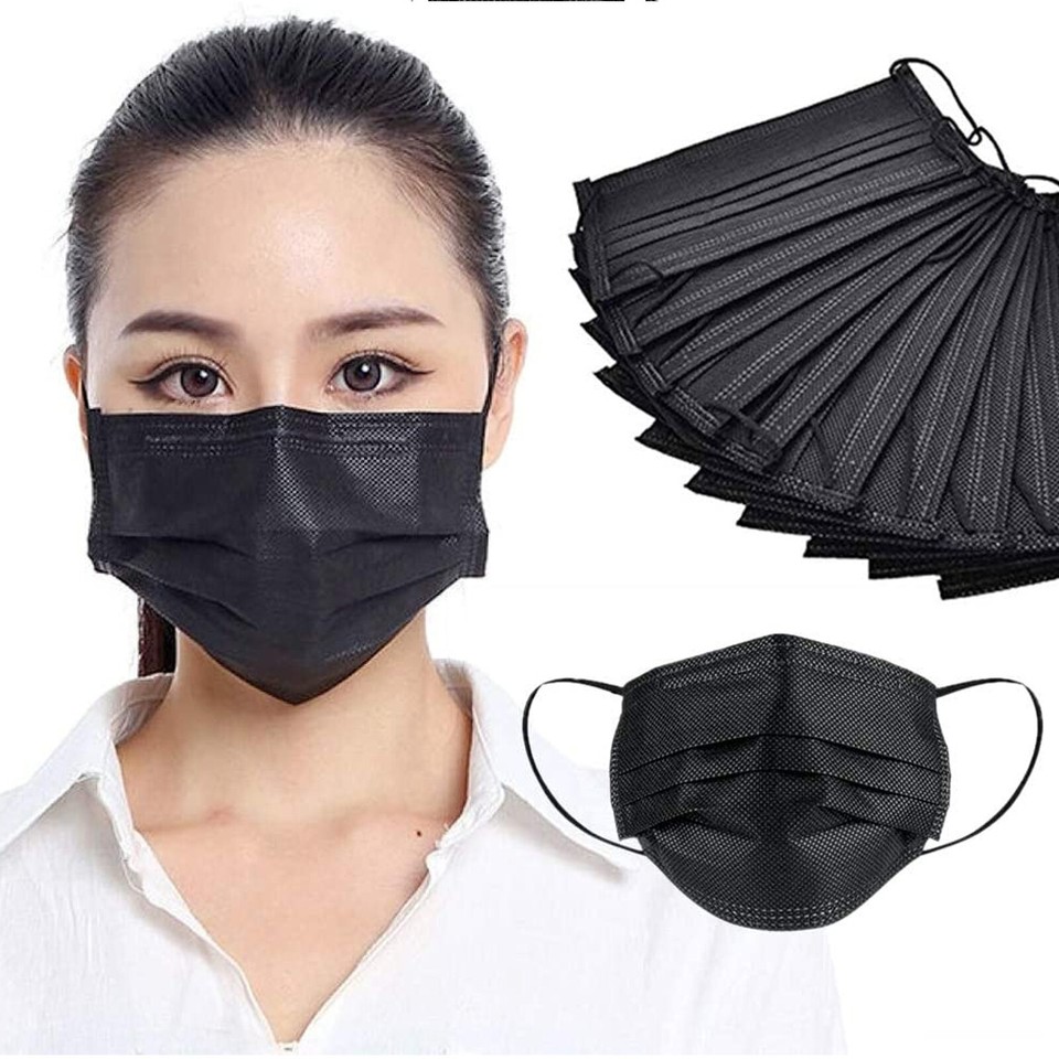 100 PCS Disposable Face Mask Non Medical Surgical 3 Ply Ear loop Black ...