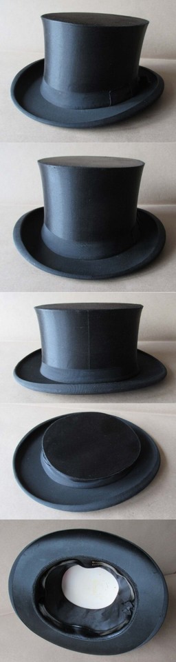 ANTIQUE OLD GERMAN MARKED SILK COLAPSIBLE OPERA TOP HAT GIBUS / SIZE 56 ...