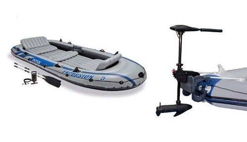 Intex Excursion 5 Inflatable Rafting/Fishing Dinghy Boat Set w/ MOTOR ...