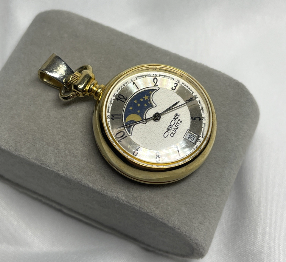Cherokee Quartz Date Watch Necklace or Pin Brooch Gold-tone WORKS - New ...