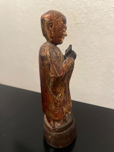 Antique 8.5" Wood carved statue of Lohan/ Buddhist Monk | eBay