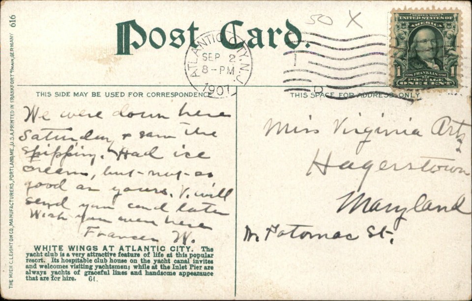 White Wings Yacht Club Inlet Atlantic City NJ ~ party boats ~ 1907 ...