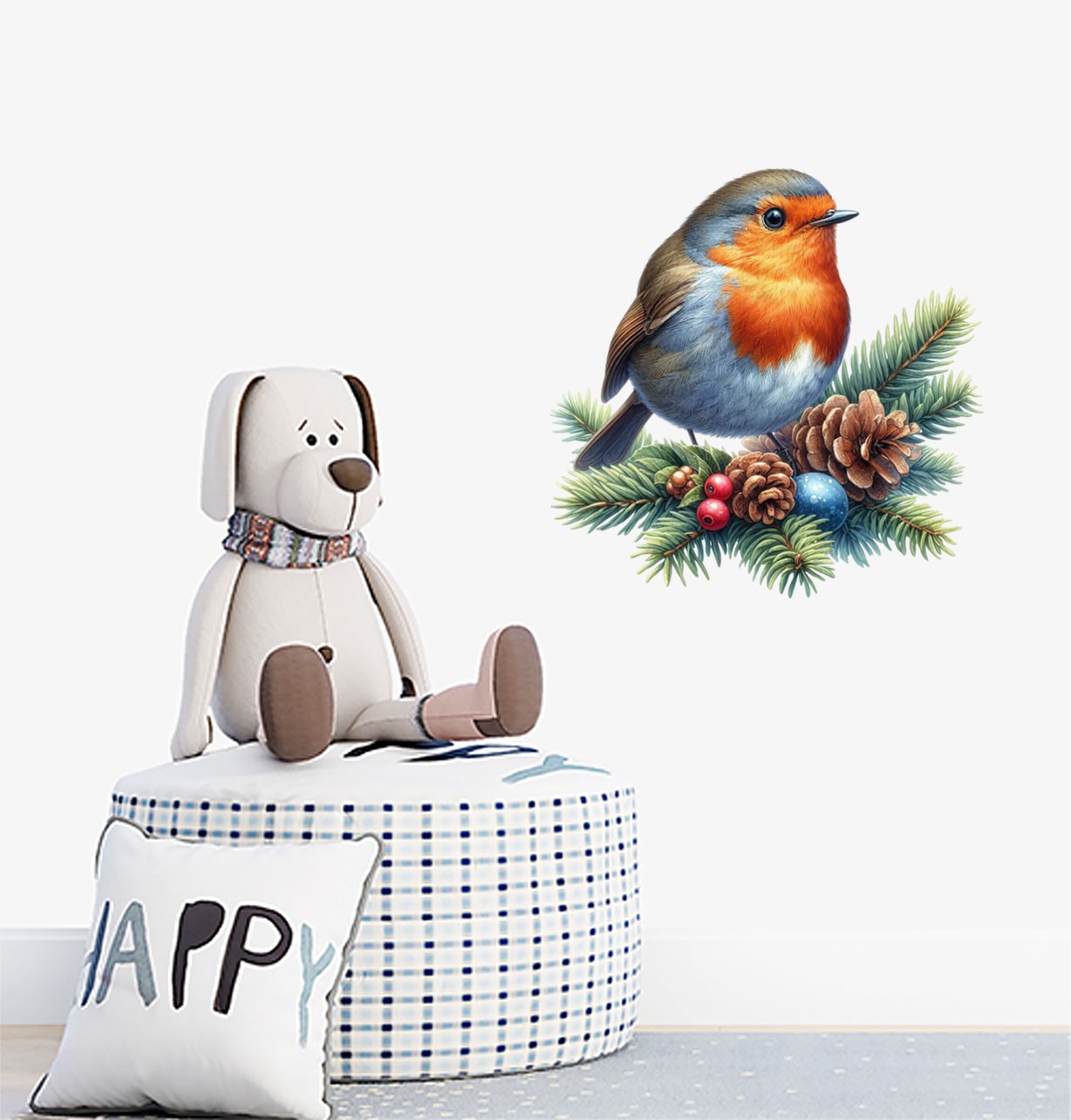 Colour Christmas Robin Bird Wall Art Bedroom Window Vinyl Sticker Decal ...