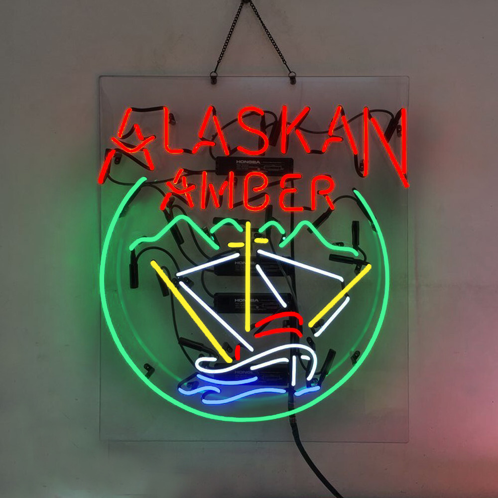 Alaskan Amber Neon Sign 24"x20" Glass Beer Bar Pub Wall Decor Artwork ...