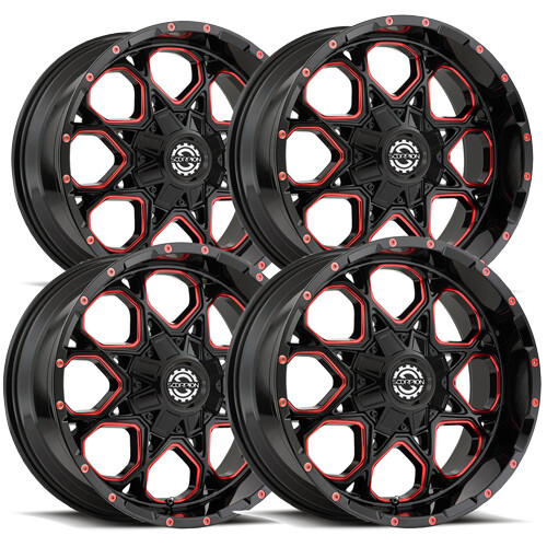 (Set of 4) Scorpion SC-10 20x9 6x135/6x5.5" +12mm Black/Red Wheels Rims ...