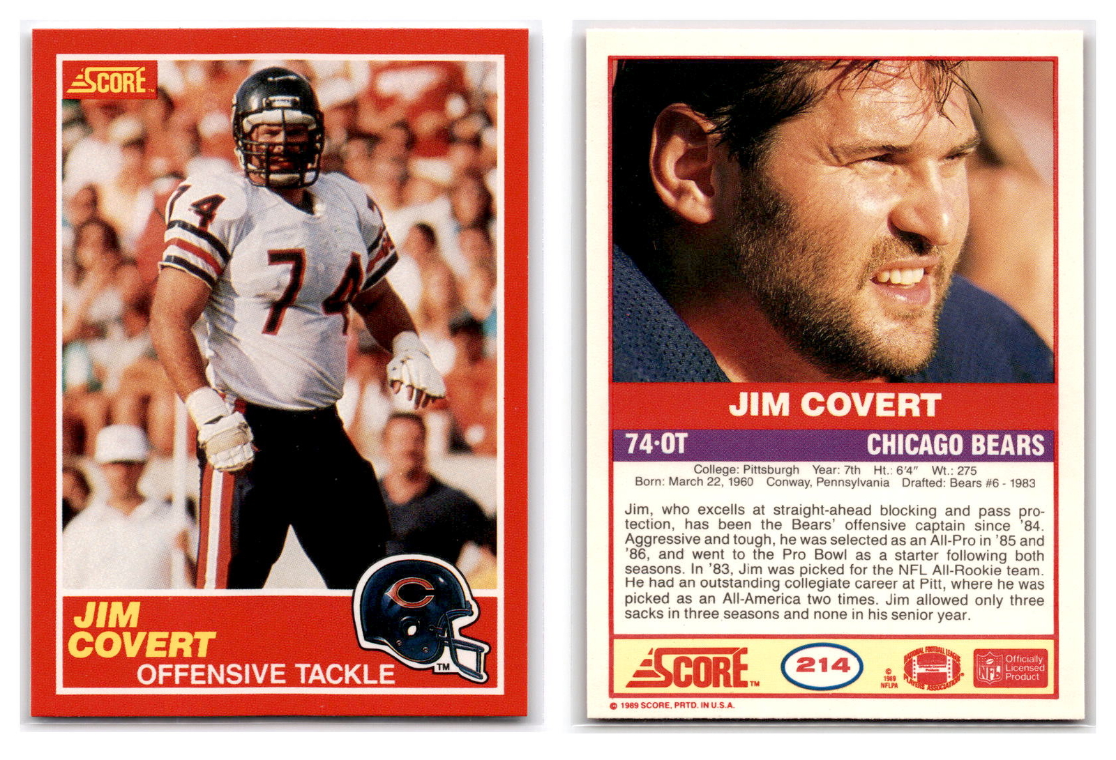 1989 Score Football #214 Jim Covert - Chicago Bears | eBay