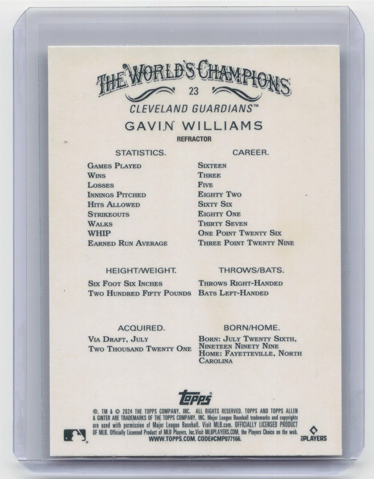 2024 Topps Allen & Ginter #23 Gavin Williams Chrome Refractor RC | eBay