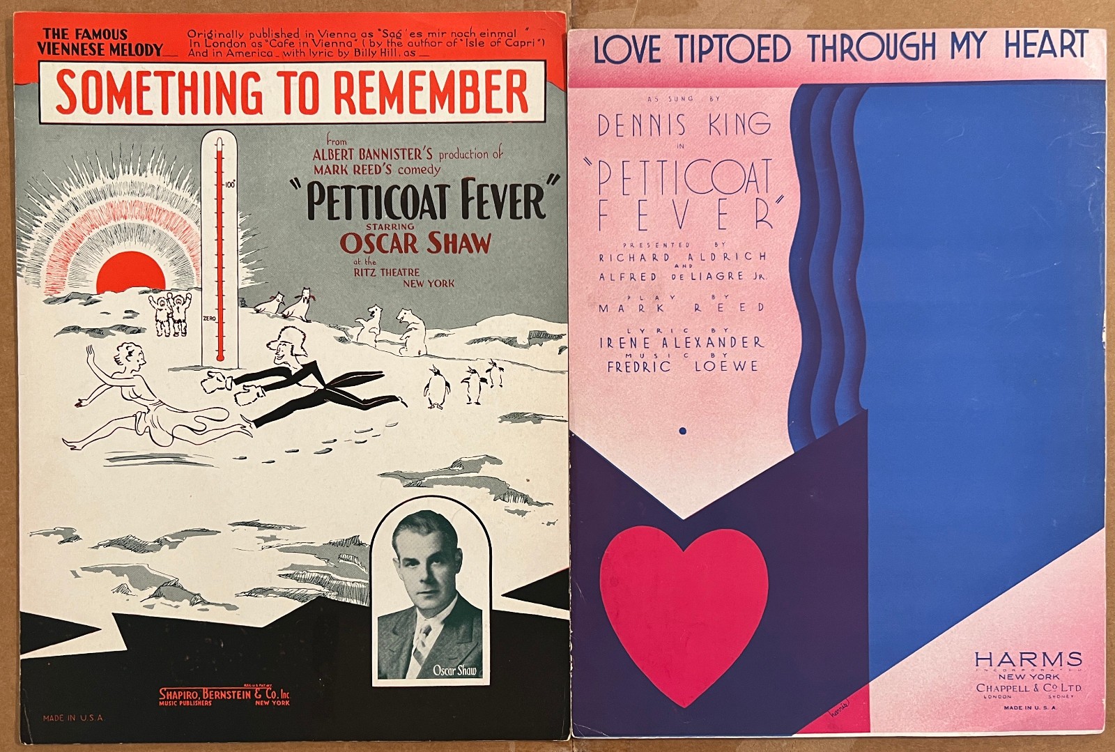 Two 1935 FREDERICK LOEWE et al PLAY W/MUSIC sheet music PETTICOAT FEVER ...