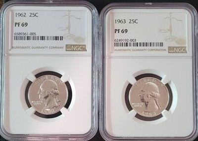1962 & 1963 Washington Quarter Lot – NGC PF 69 High-Grade Silver Proofs ...
