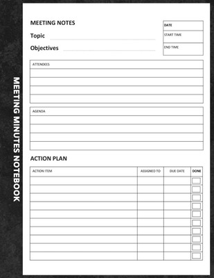 Meeting Minutes Notebook Note Taking Book for Work with Action Items ...
